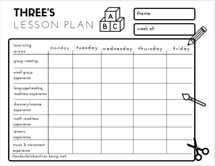 Three's Weekly Lesson Plan - Etsy