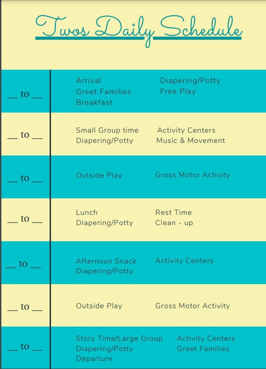 Twos Daily Schedule- Color Style - Etsy
