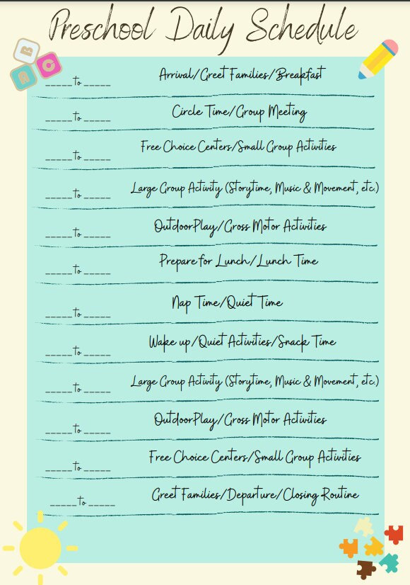 Kindergarten Daily Schedule Clipart