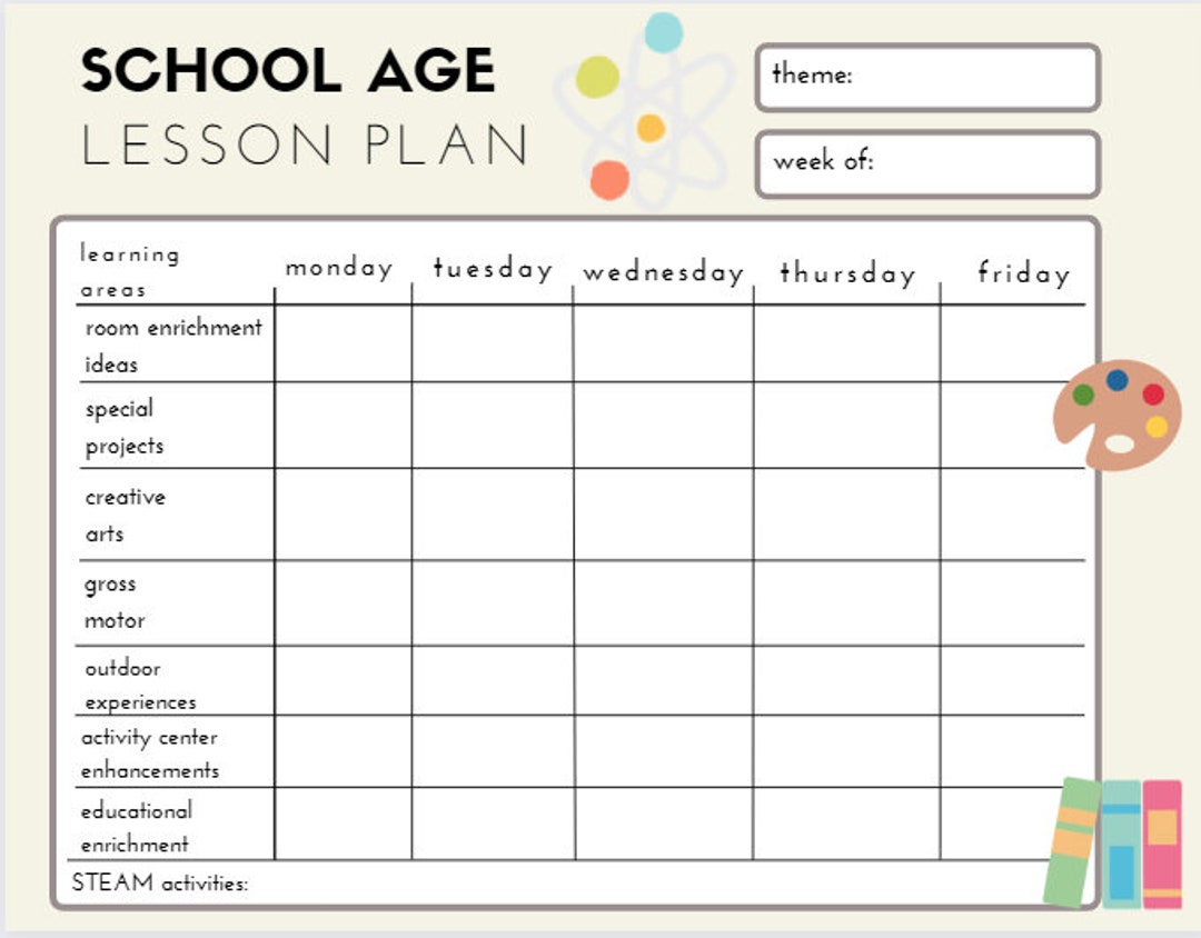 School Age Lesson Plan-color Style - Etsy