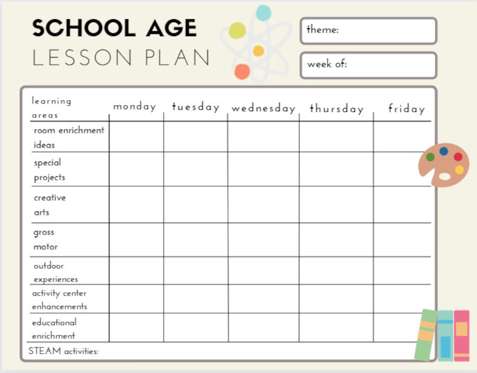 School Age Lesson Plan-color Style - Etsy