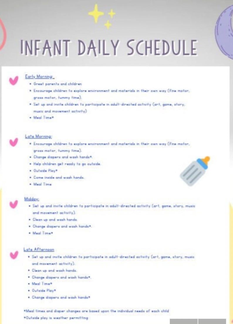Infant Daily Schedule-color Style - Etsy