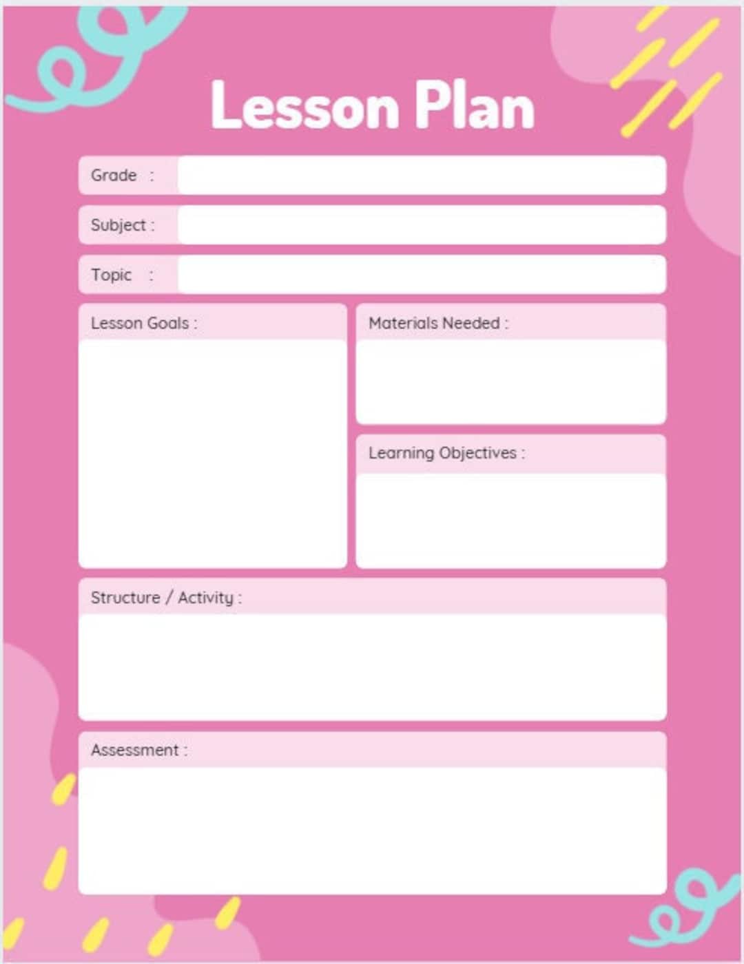 Daily Lesson Plan-pink Style - Etsy