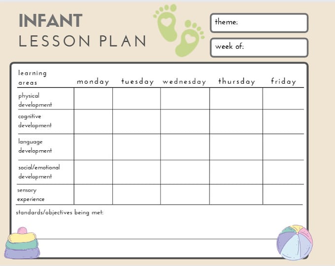 Infant Weekly Lesson Plan- Color Style - Etsy