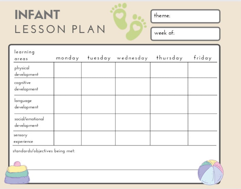 Infant Weekly Lesson Plan- Color Style - Etsy