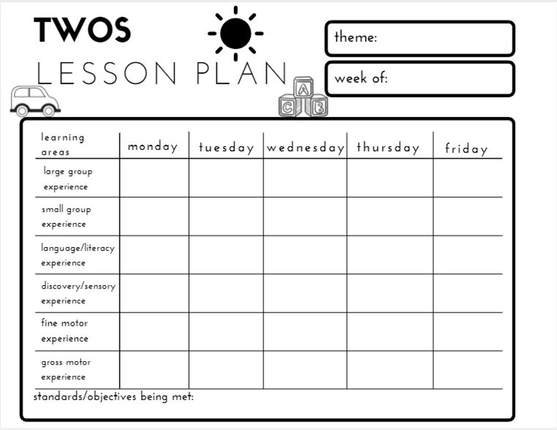 Twos Weekly Lesson Plan-black & White Style - Etsy