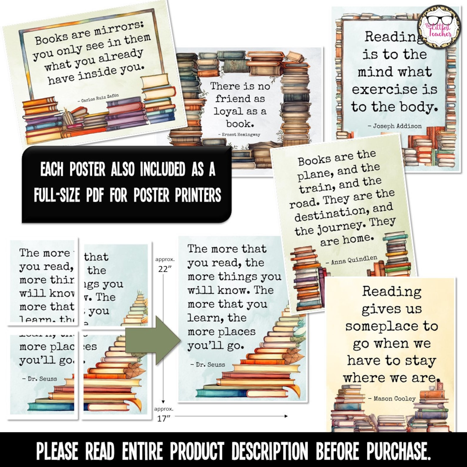 Middle or High School Books Reading Literary Theme Printable Editable ...