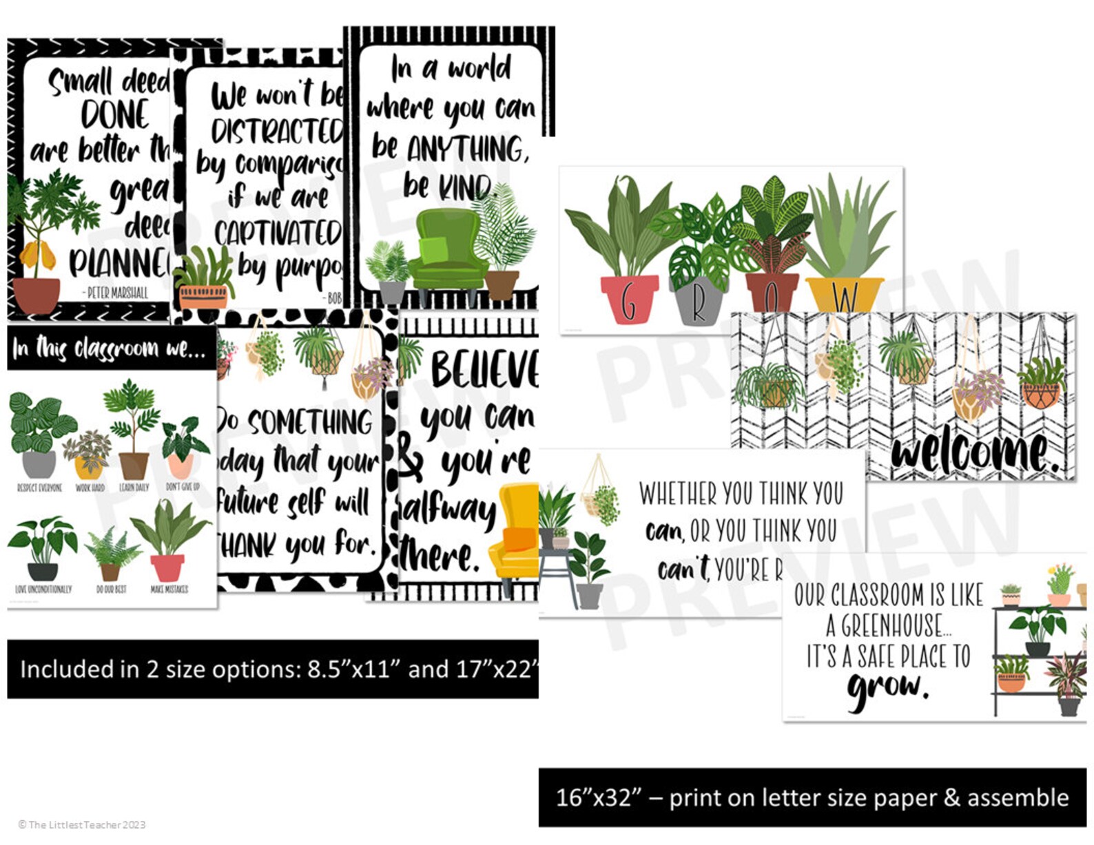 Middle or High School Classroom Decor - Houseplants + Black and White ...