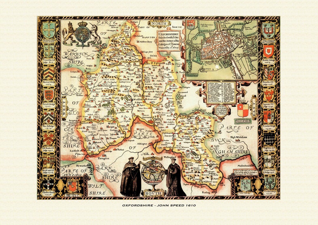 Old Map of Oxfordshire - Historic Map by John Speed. Premium Quality ...