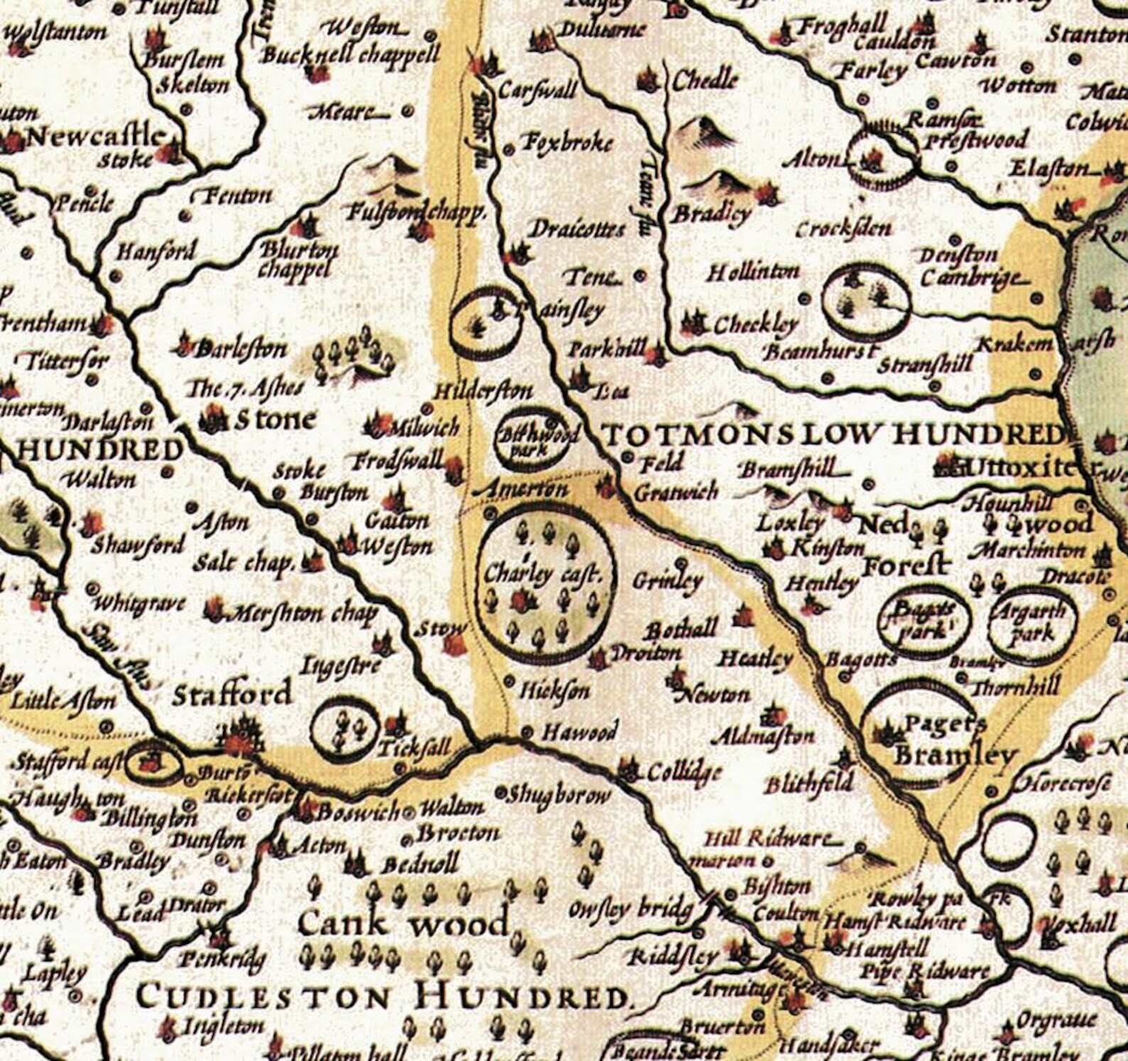 Old Map of Staffordshire - Historic Map by John Speed. Premium Quality ...