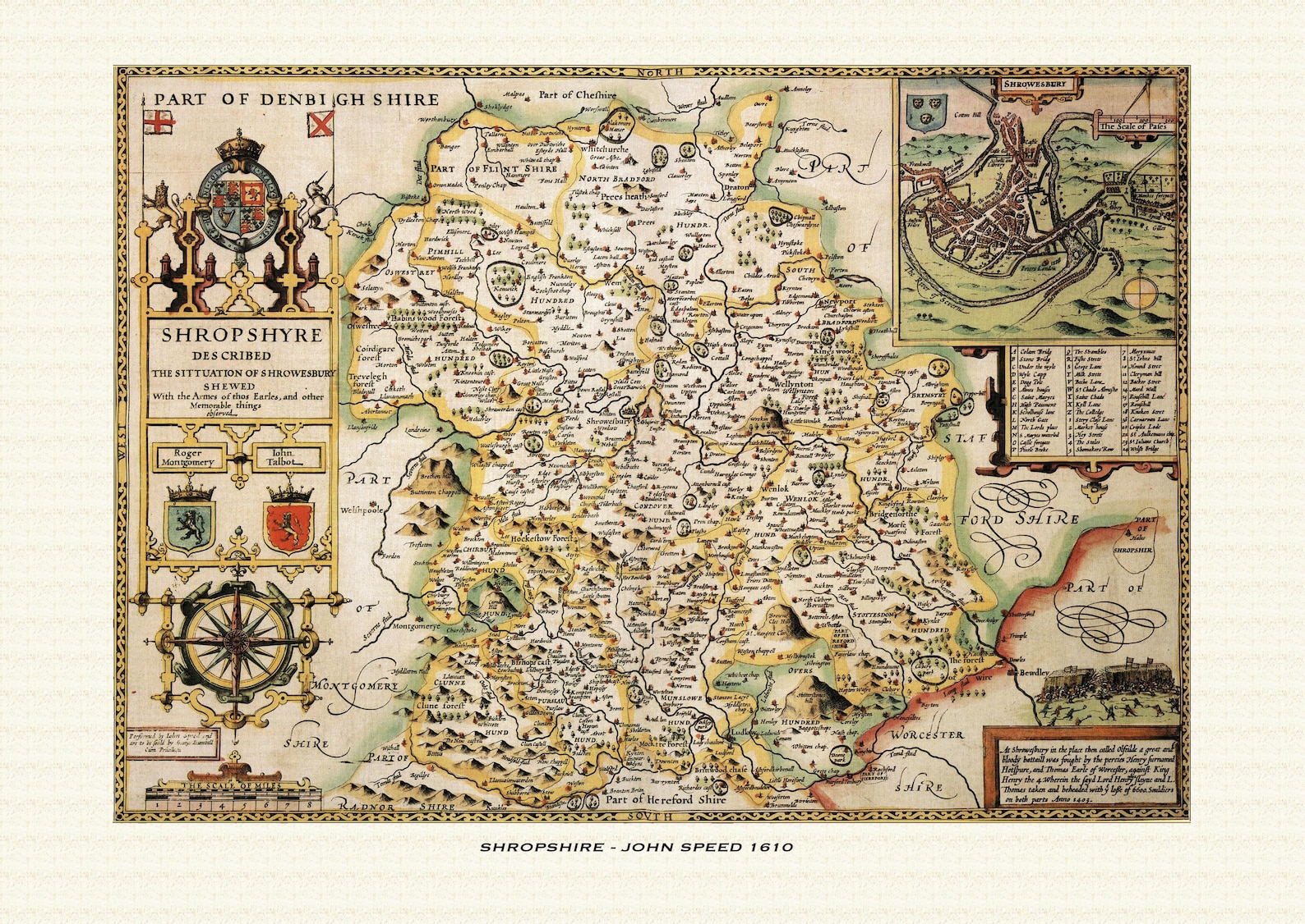 Shropshire Map Print | John Speed 1610 | Vintage County Map ...