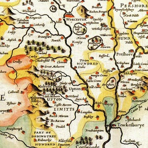 Old Map of Worcestershire - Historic Map by John Speed. Premium Quality ...