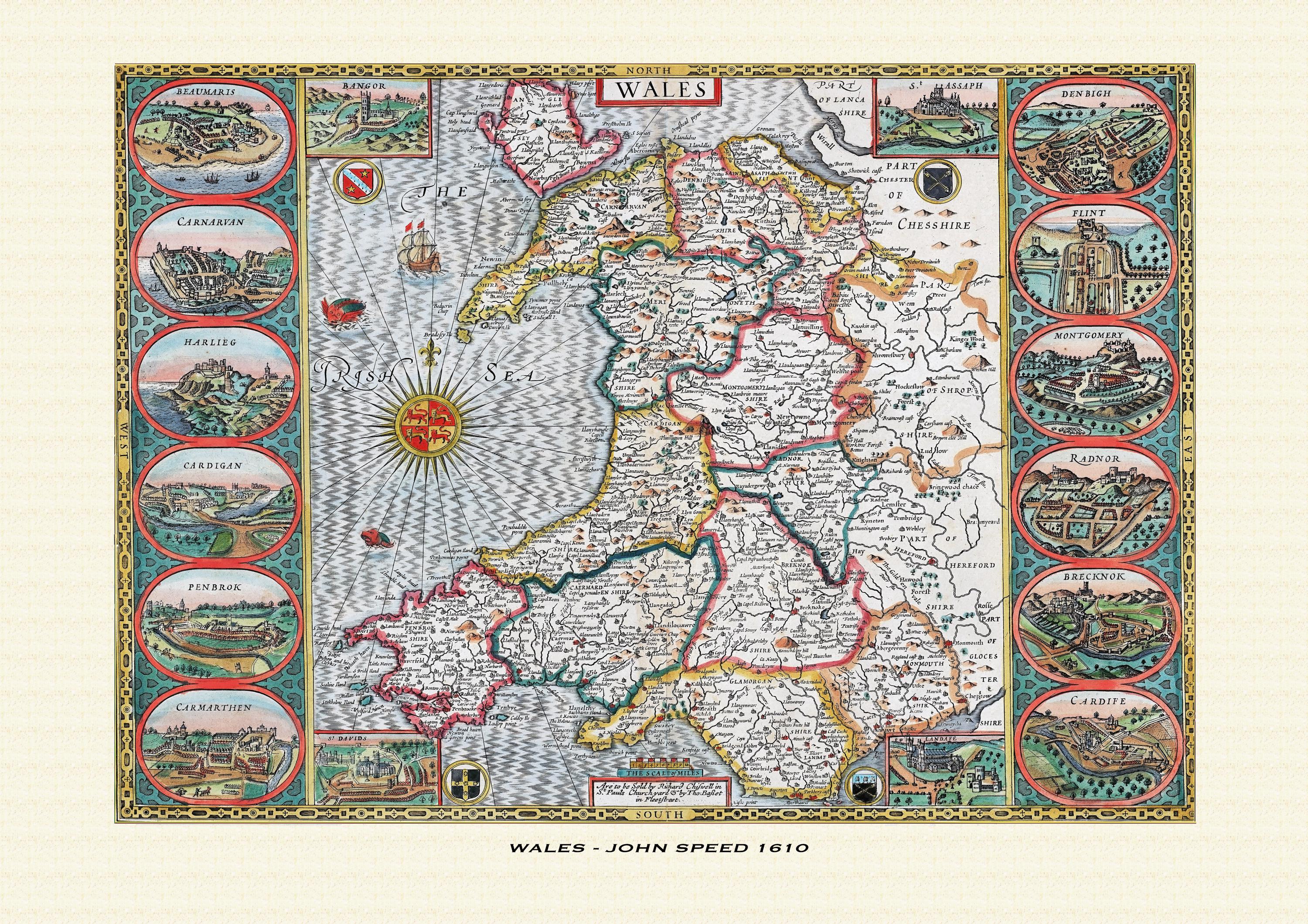 Wales Map Print | John Speed 1610 | Vintage County Map | Historical ...