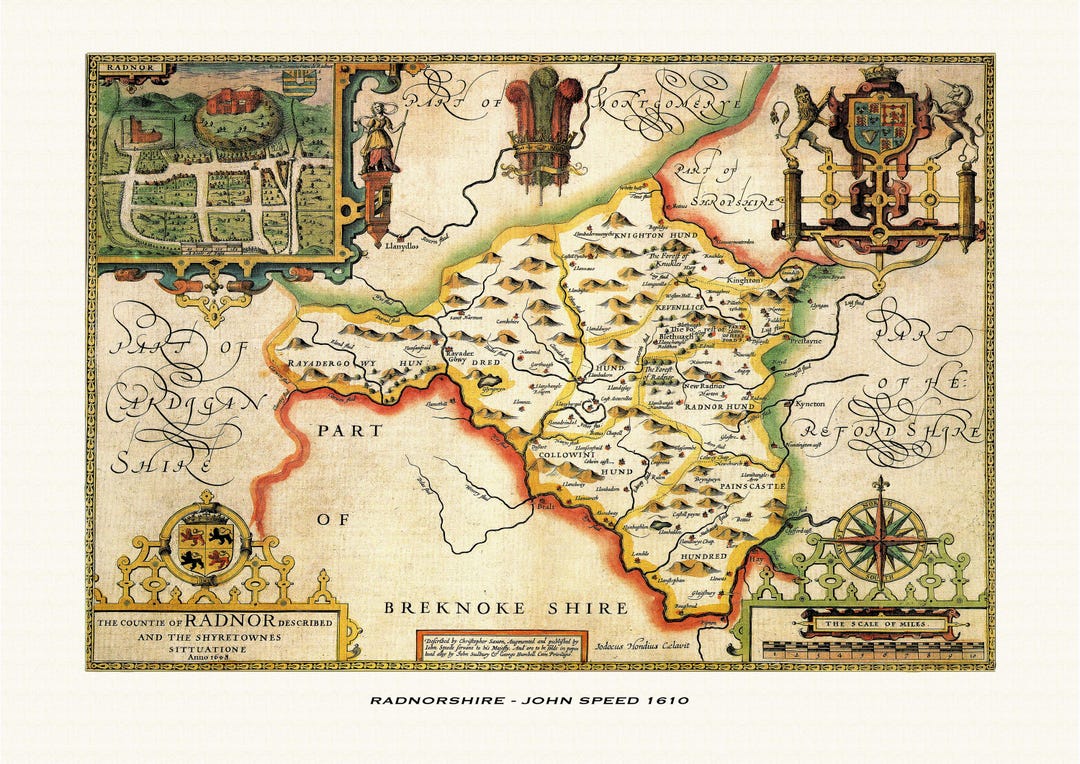 Old Map of Radnorshire - Historic Map by John Speed. Premium Quality ...
