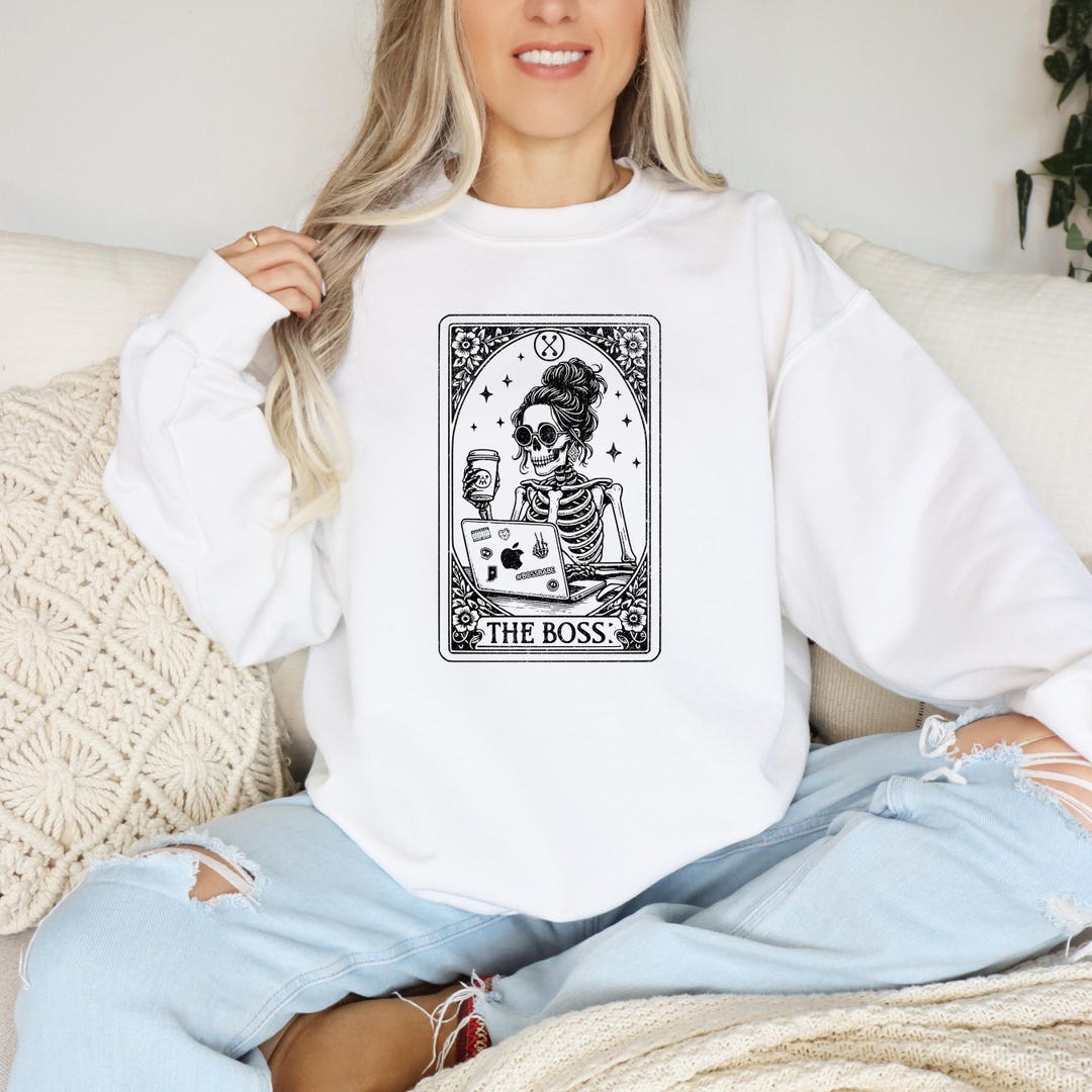The Boss Tarot Card Shirt, Funny Skeleton Sweatshirt, Skeleton Tarot ...