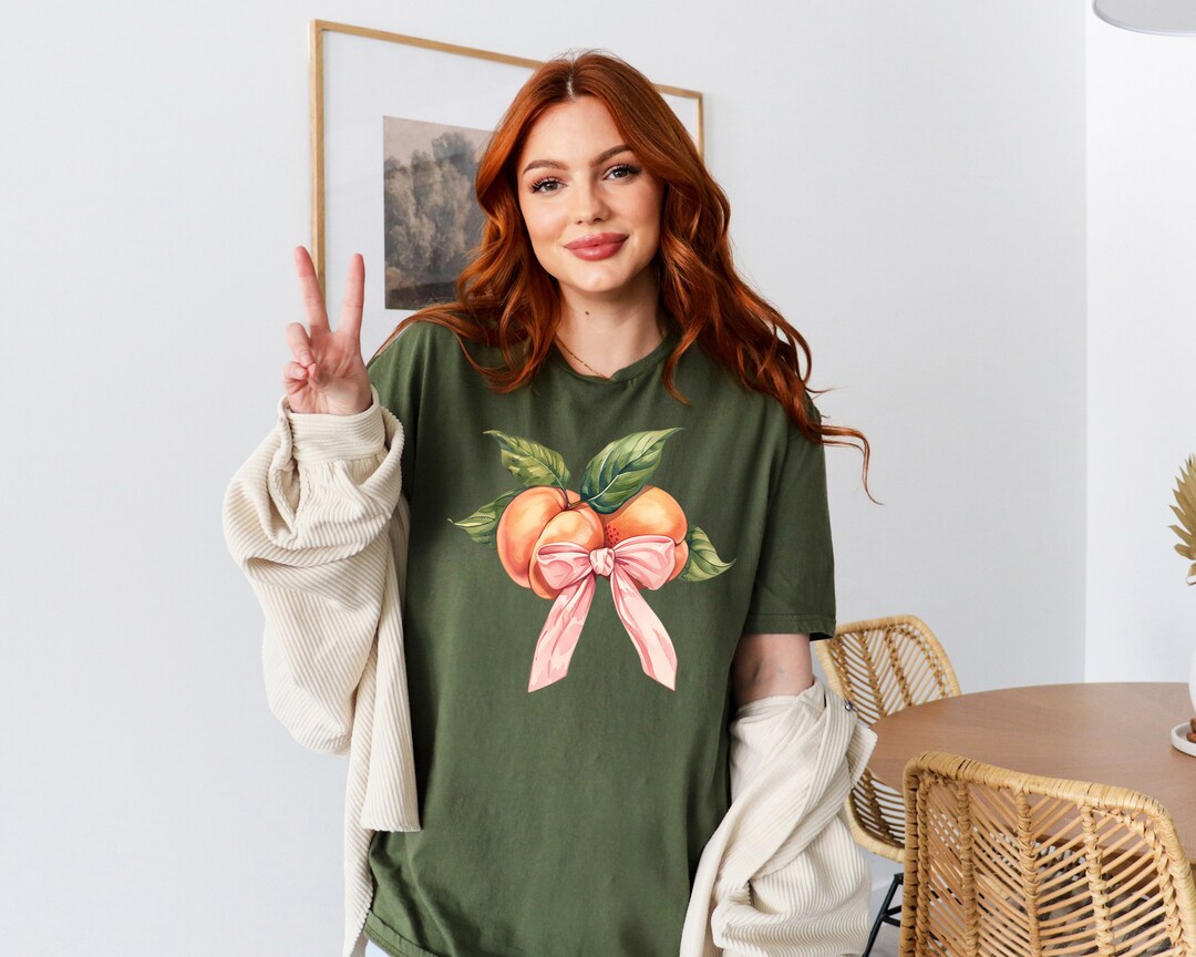 Cute Peach Coquette Shirt, Fruit Lover Gift, Peach Lover Gift, Pink Bow ...