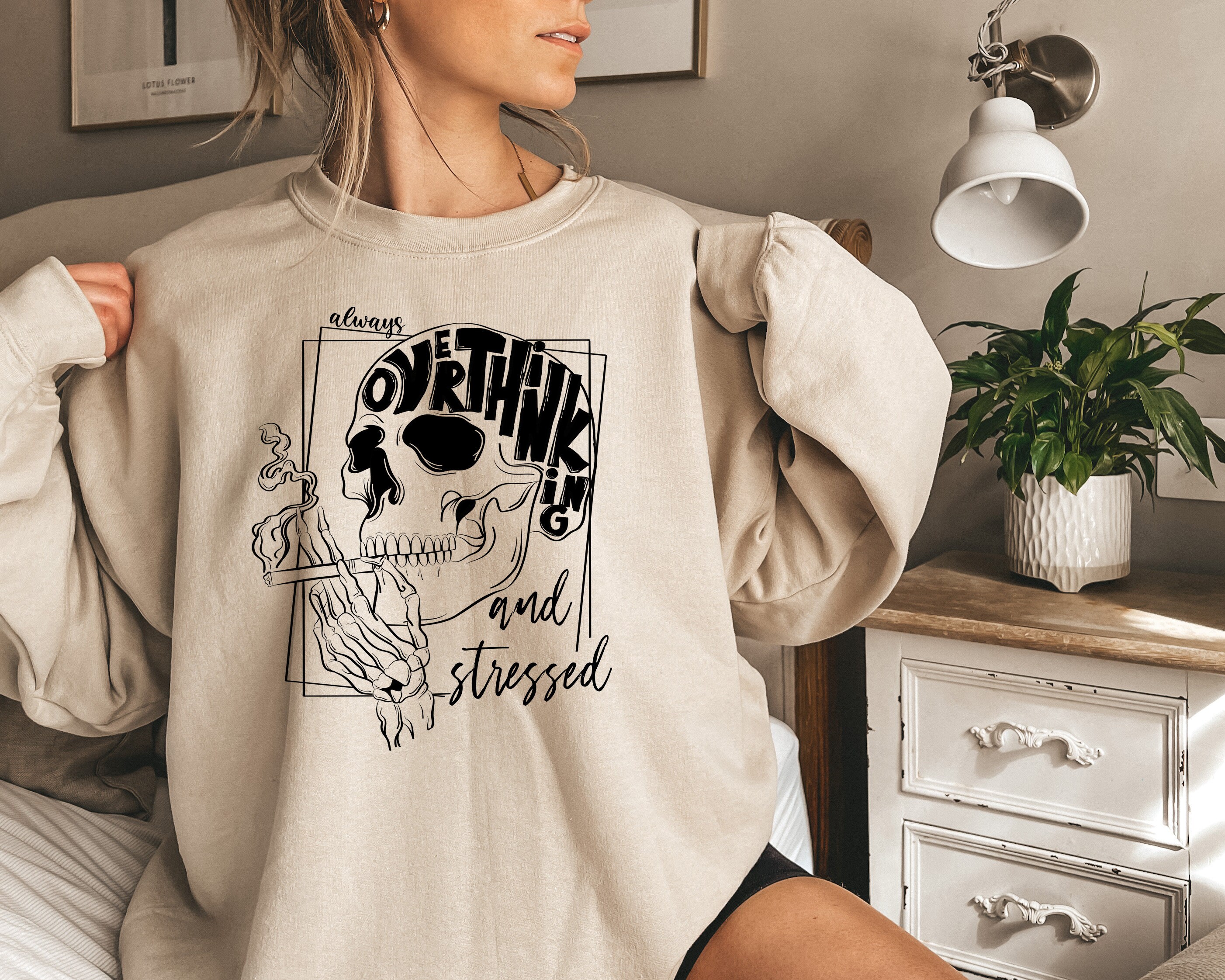 Always Overthinking and Stressed Shirt, Skeleton Shirt, Skull Tee ...