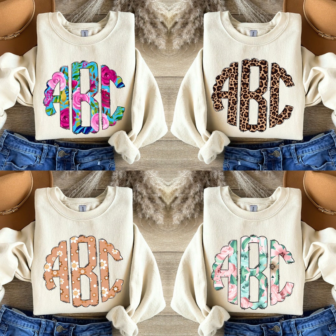 Custom Monogrammed Shirt, Flower Monogrammed Sweatshirt, Personalized ...