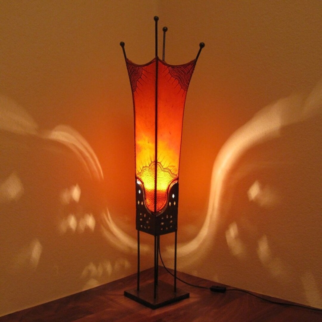 Moroccan HENNA Floor Lamp GENUINE LEATHER Floor Lamp Oriental Hand ...