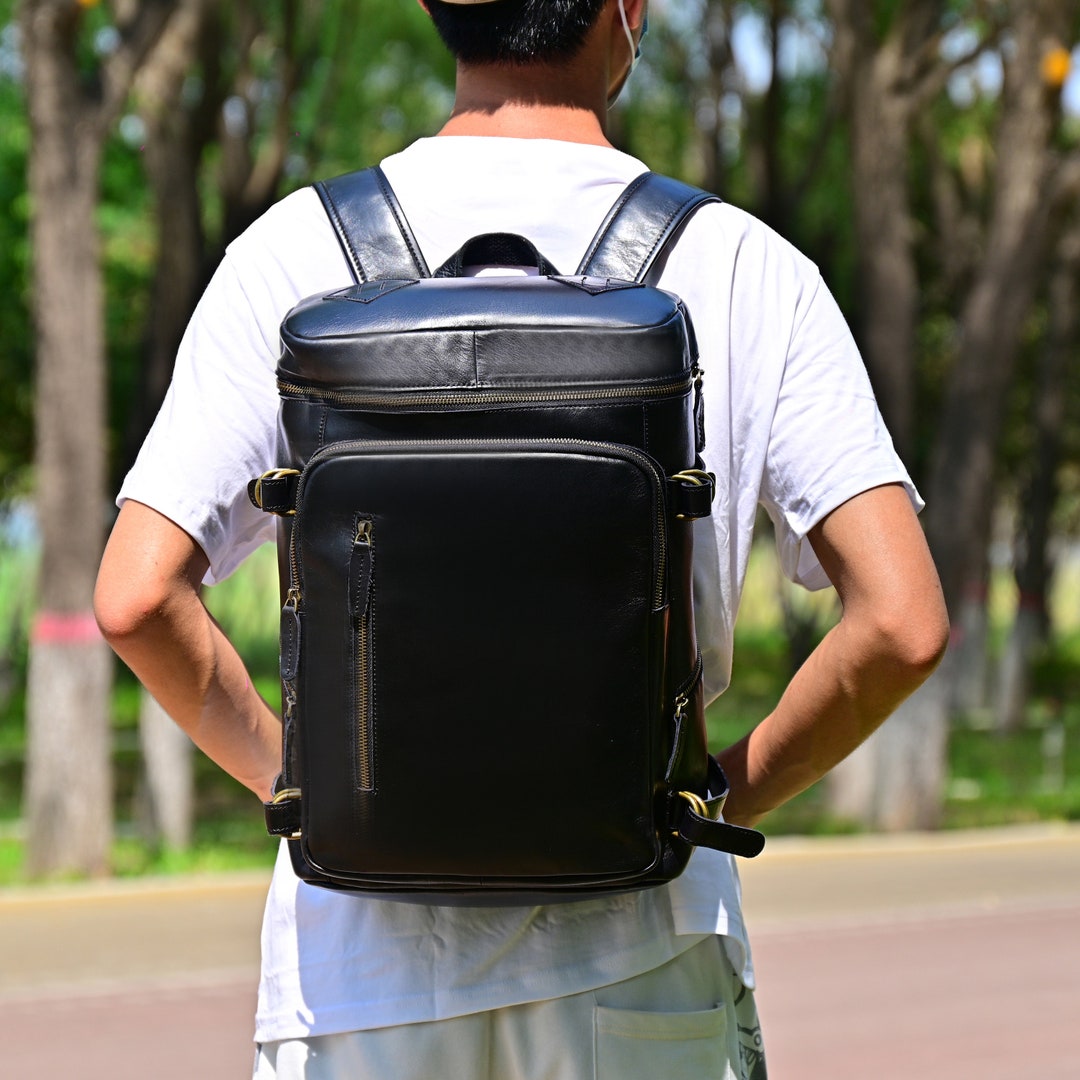Full Grain Leather Backpack Oversize Rucksack PERSONALIZED 17inch Large ...