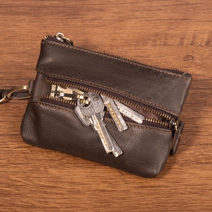 Genuine Leather Key Case Wallet Pouch Bag Keychain Holder With Key Ring ...