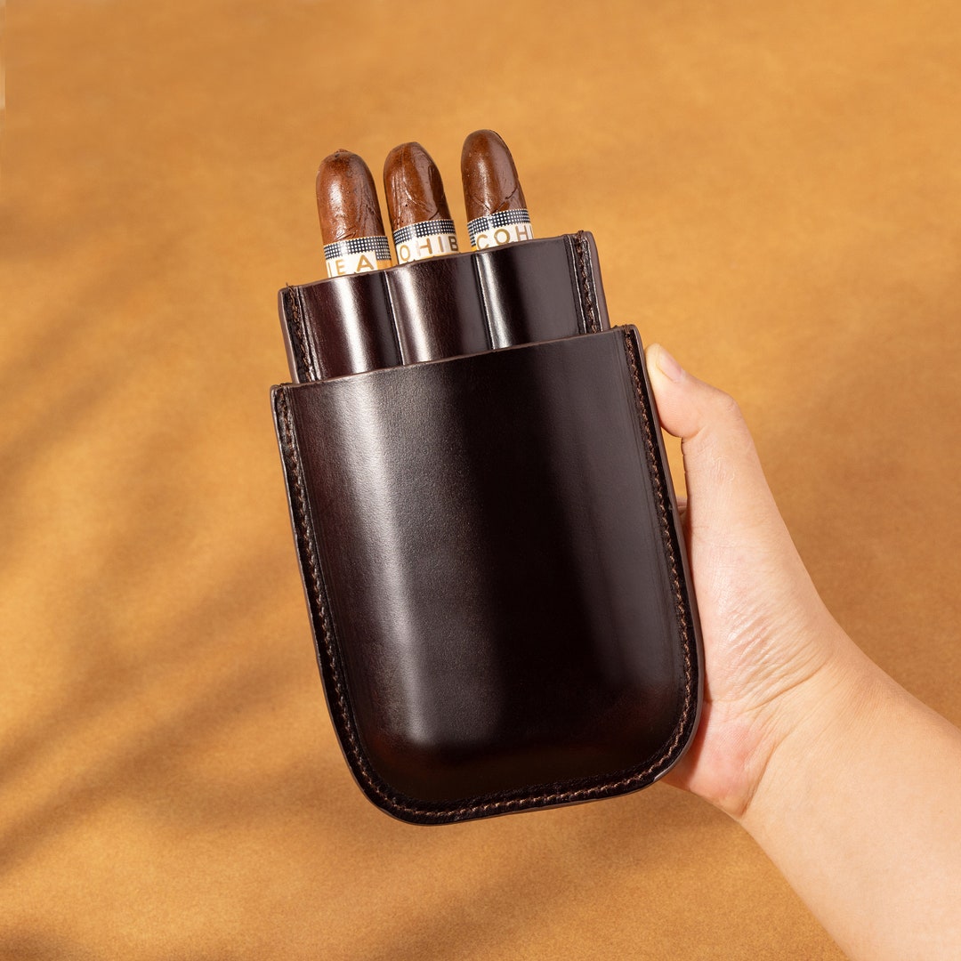 Personalized Leather Cigar Cases Portable Cigar Box for Travel 3 Finger ...