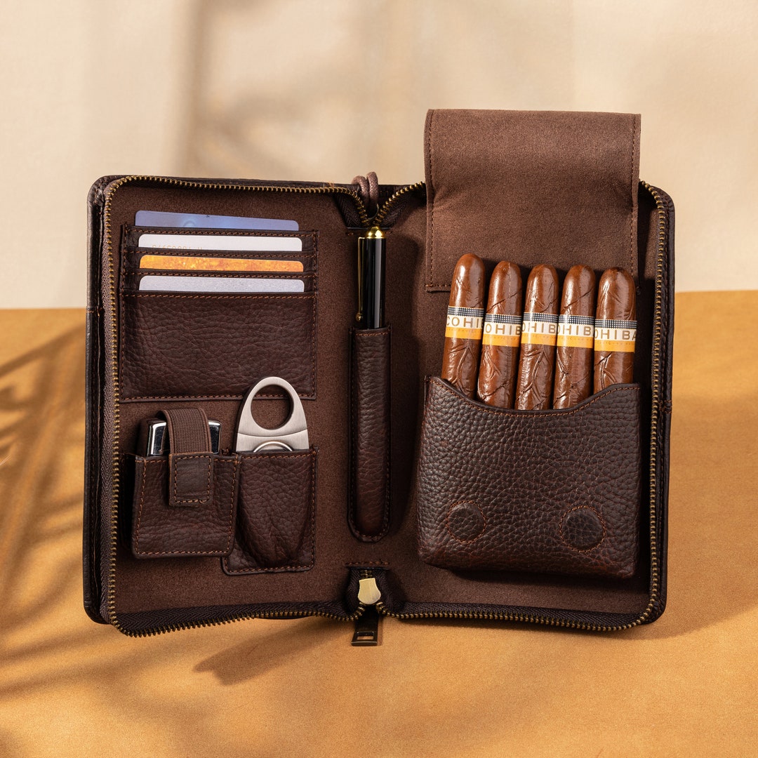 Personalized Italian Leather Cigar Case Gift for Him, 5 Cigar Storage ...
