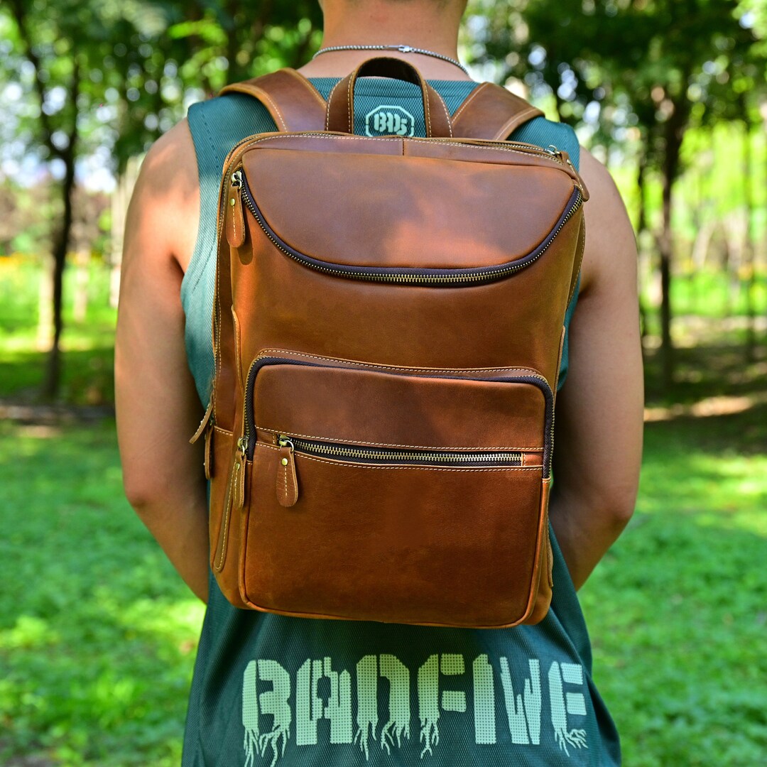 Genuine Leather Backpack for Men Vintage Leather 15.6 Inch Laptop Bag ...