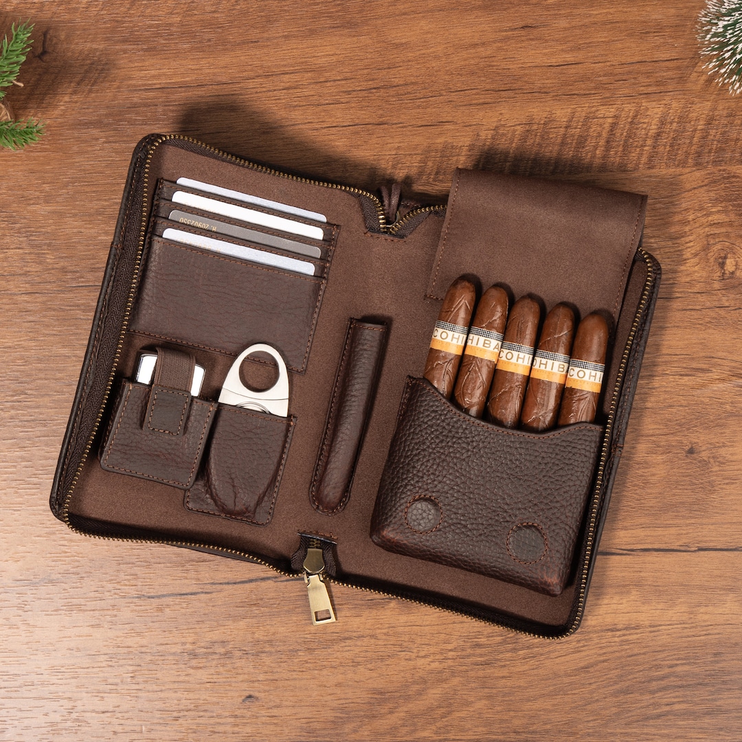 Personalized Italian Leather Cigar Case Gift for Him, 5 Cigar Storage ...