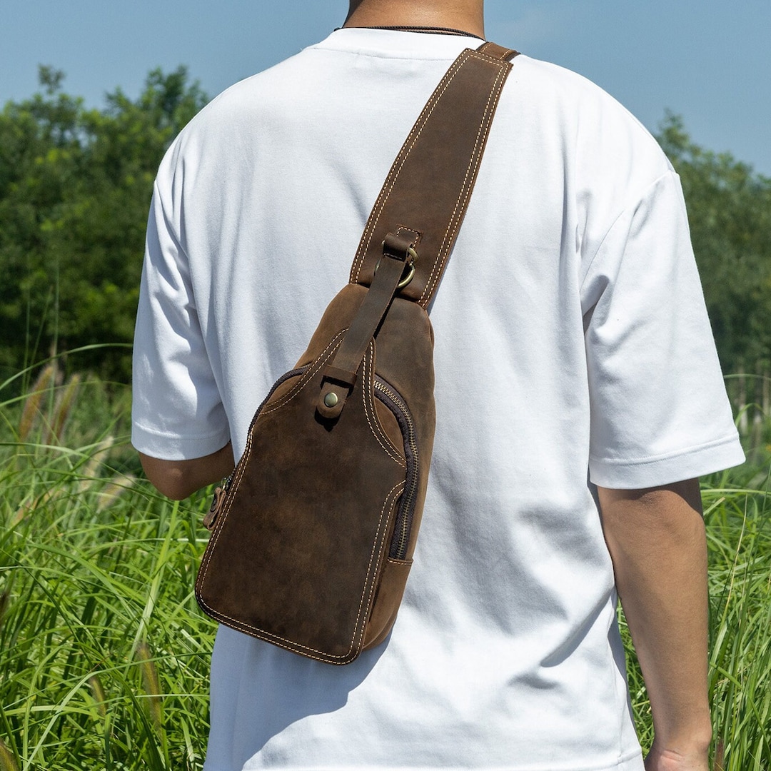 Genuine Leather Sling Bag for Men and Women Real Leather Shoulder ...