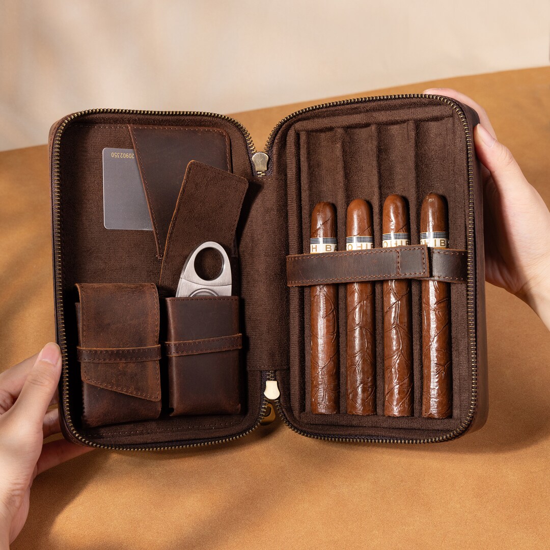 Personalized Italian Leather Cigar Cases, 4-finger Portable Travel ...