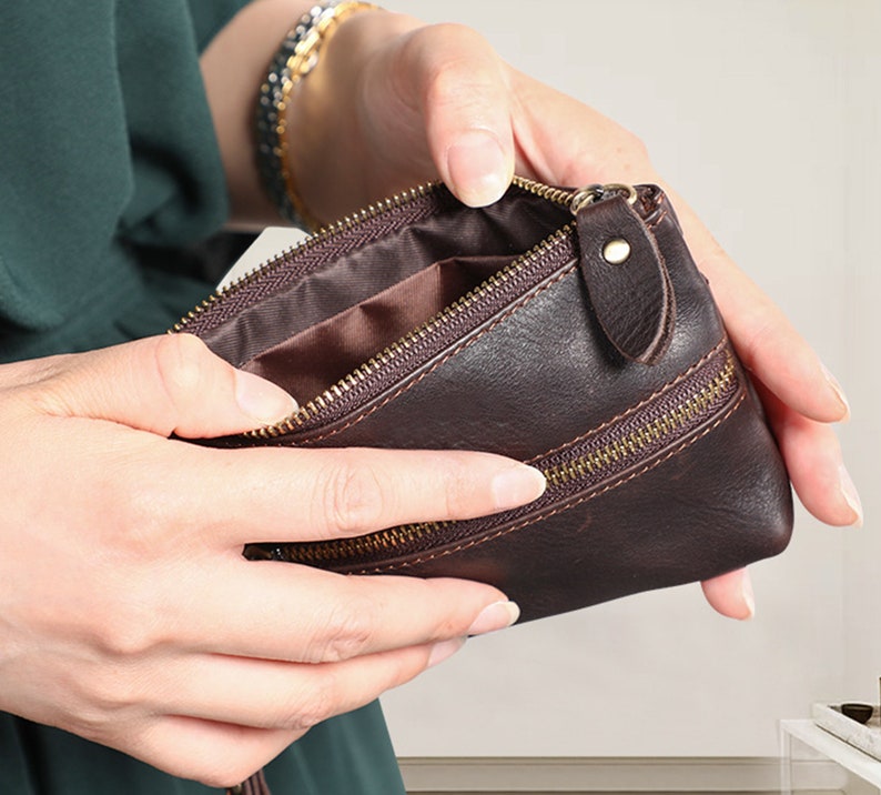 Genuine Leather Key Case Wallet Pouch Bag Keychain Holder With - Etsy