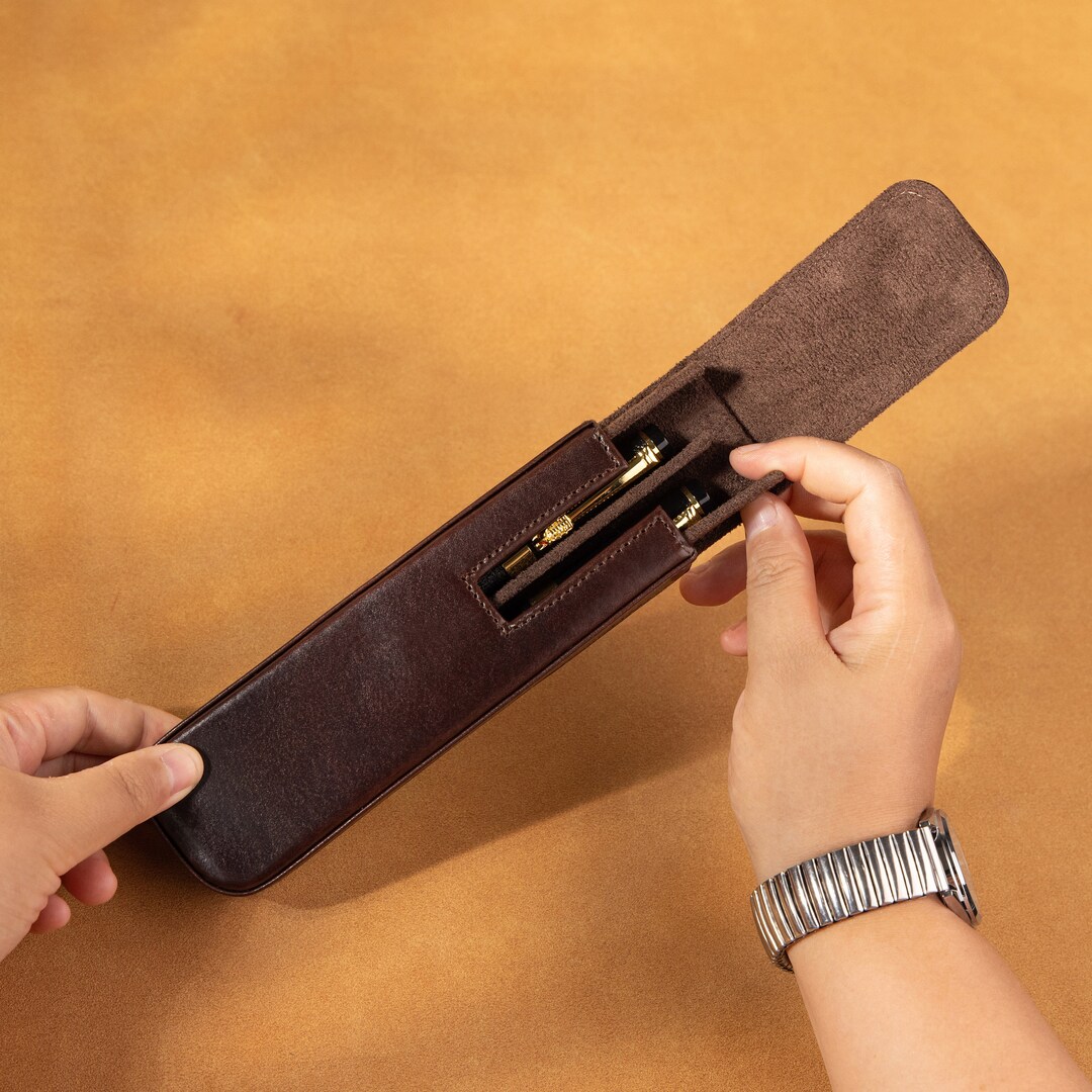 Personalized Leather Fountain 2 Pen Case, Leather Pen Holder, Handmade ...