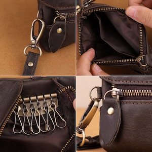 Genuine Leather Key Case Wallet Pouch Bag Keychain Holder With Key Ring ...