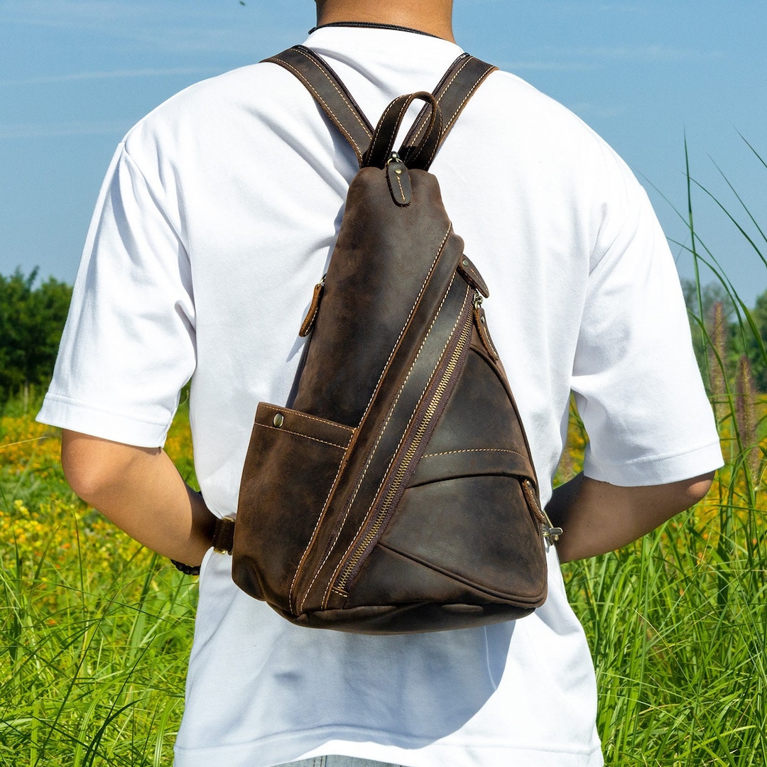 Versatile Retro Sling Bag Large Capacity Genuine Leather Backpack ...
