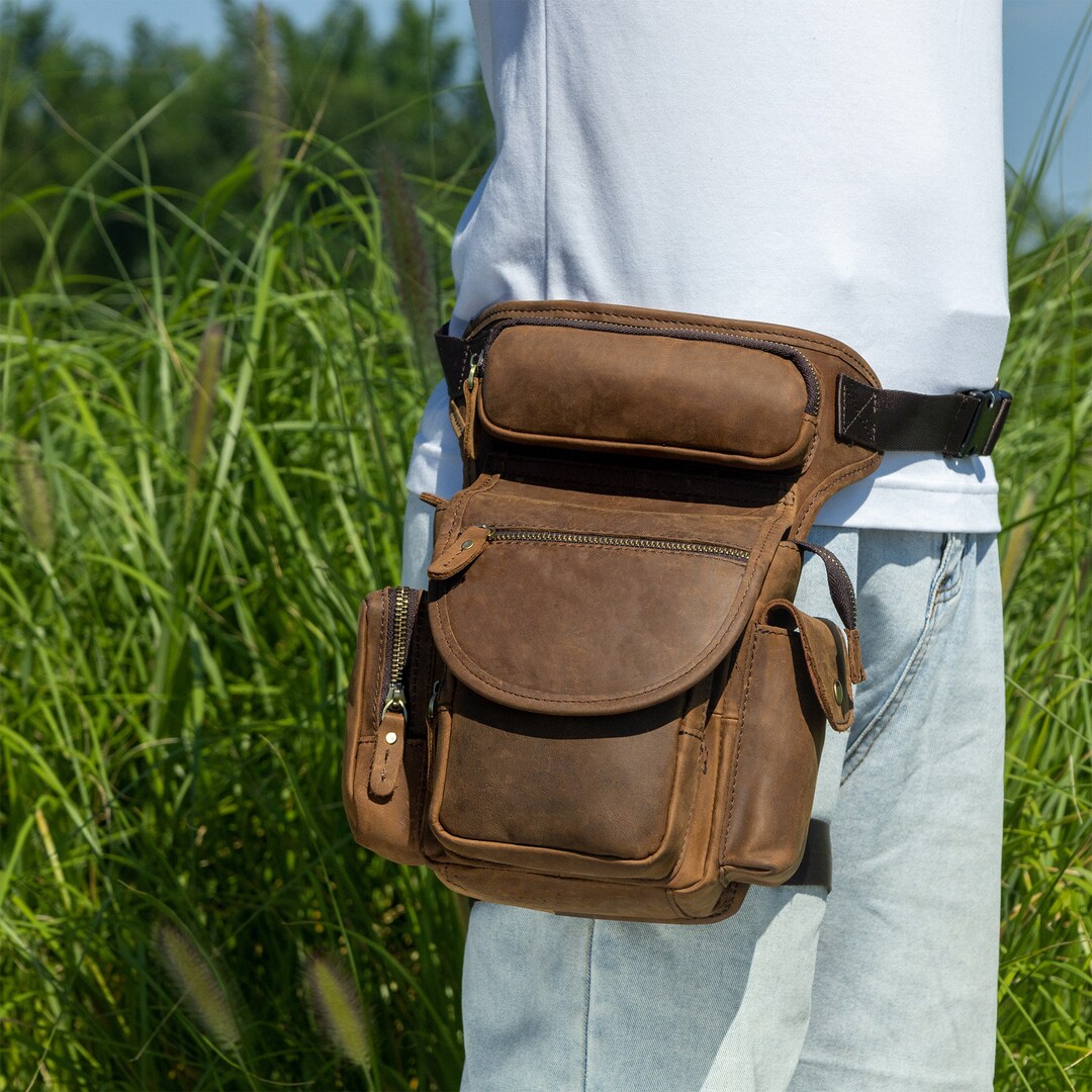Genuine Leather Drop Thigh Leg Bag Motorcycle Tactic Bag Fanny Belt ...