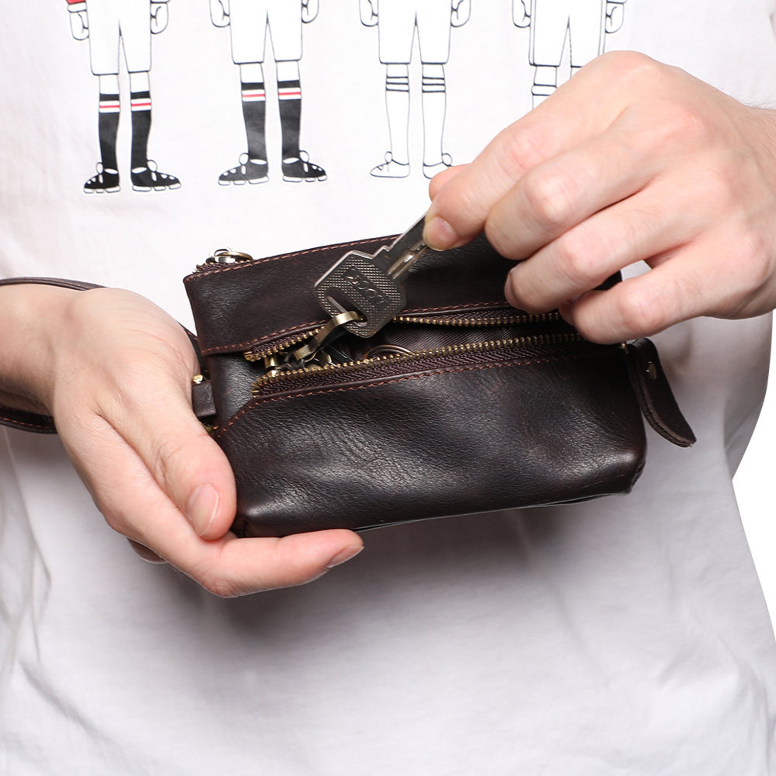 Genuine Leather Key Case Wallet Pouch Bag Keychain Holder With - Etsy UK