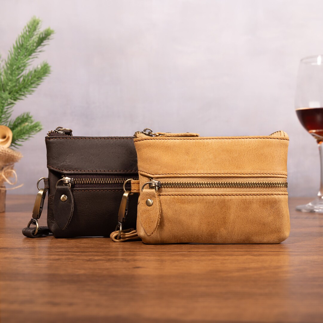 Genuine Leather Key Case Wallet Pouch Bag Keychain Holder With Key Ring ...