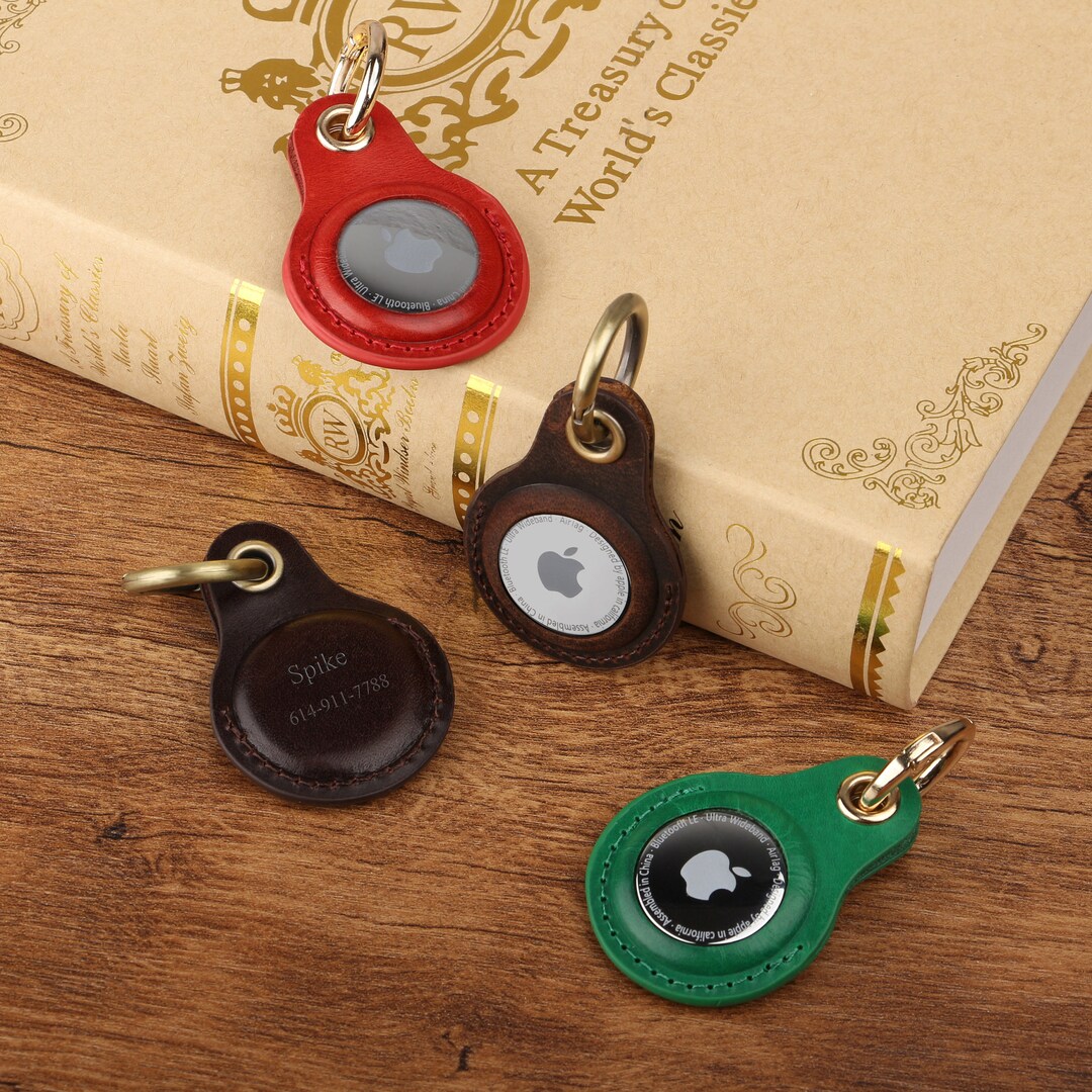 Personalized Genuine Leather AirTag Holder Keychain, Compact Air Tag ...