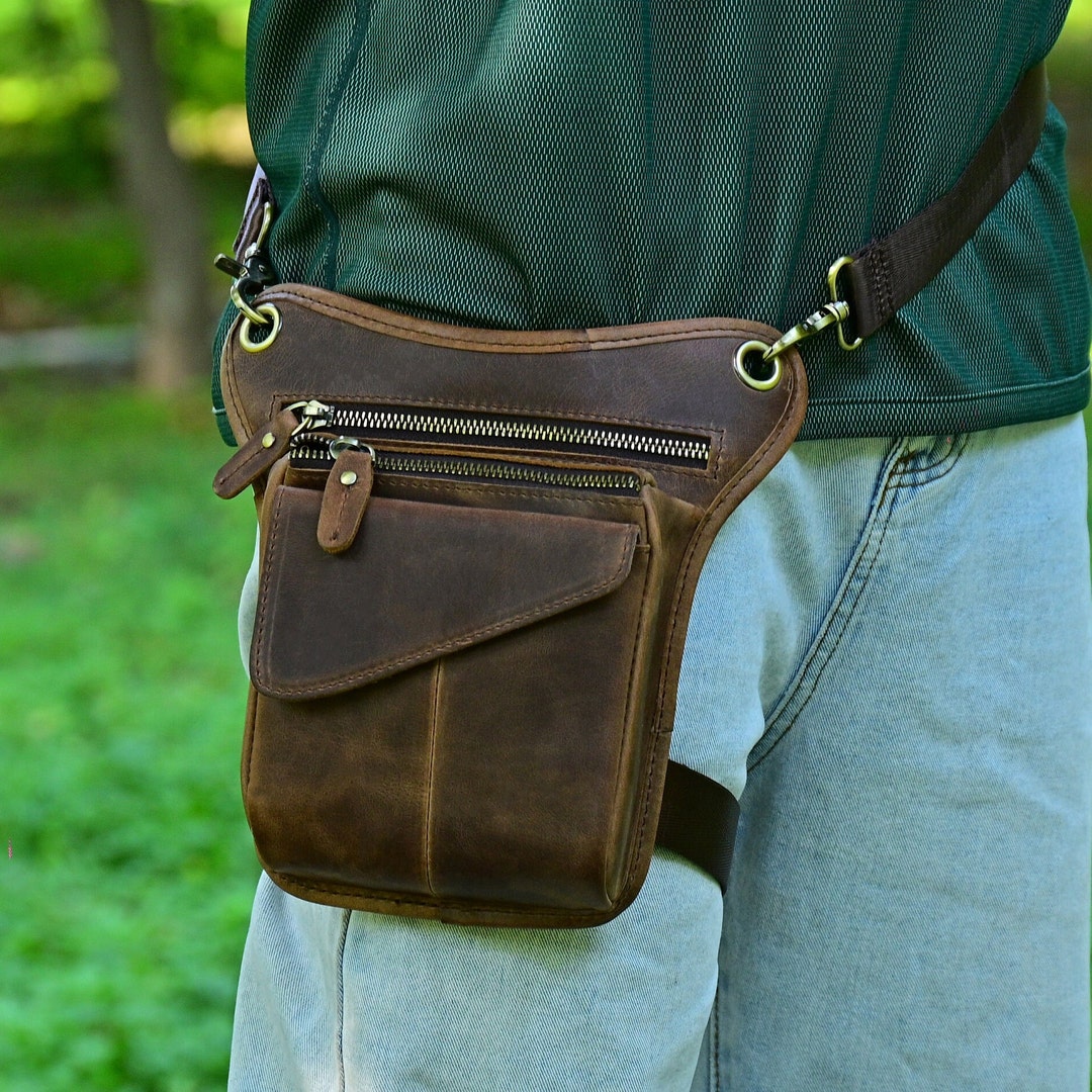 Genuine Leather Women Men's Drop Thigh Leg Bag Sporting Riding Hip Bum ...