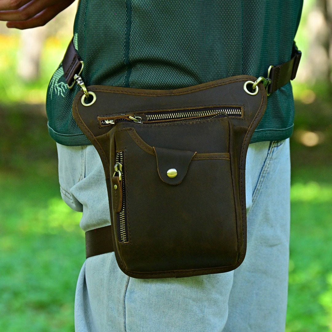 Genuine Leather Hip Bag Thigh Drop Leg Bag Waist Fanny Pack for Men and ...