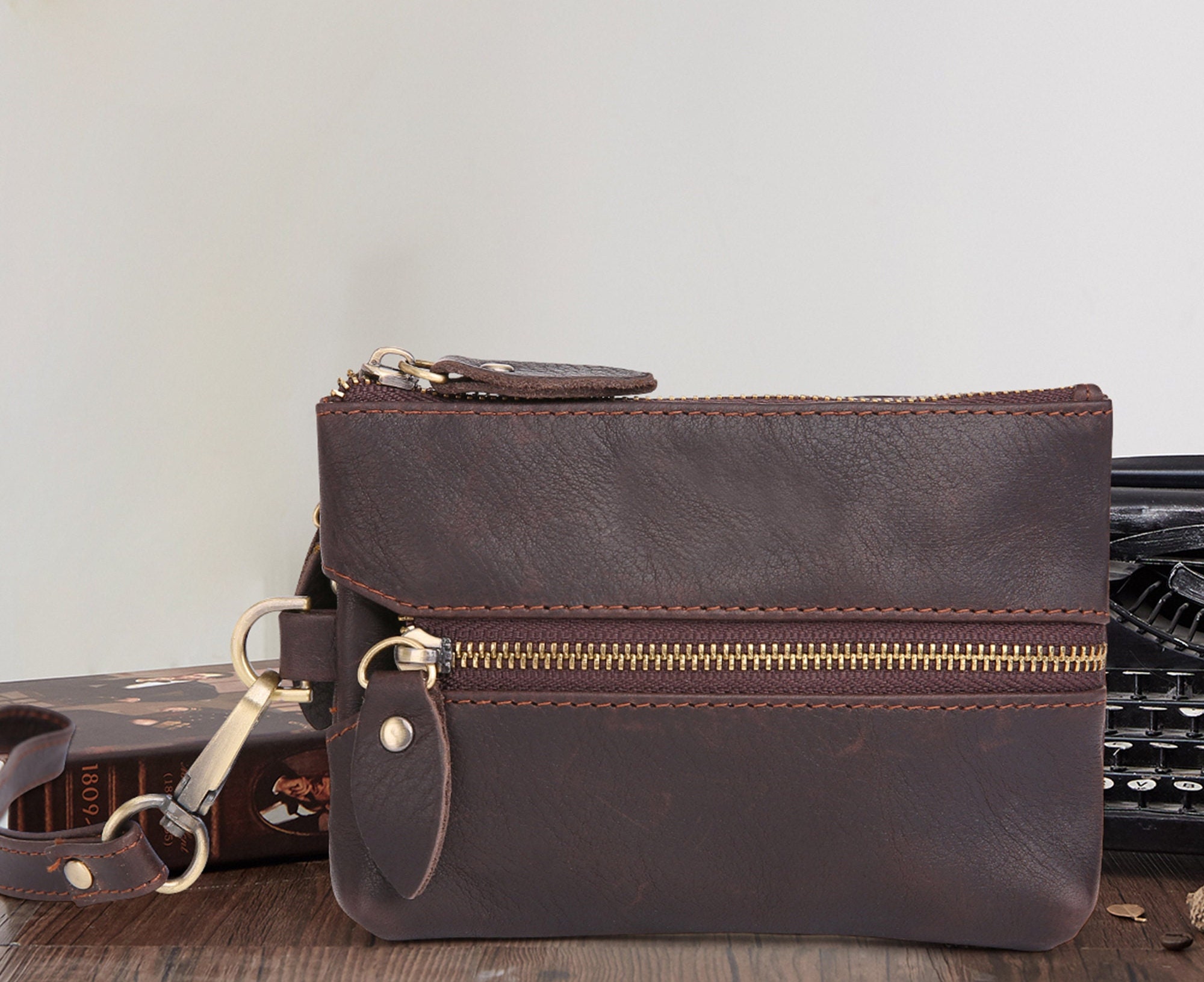 Genuine Leather Key Case Wallet Pouch Bag Keychain Holder With - Etsy UK