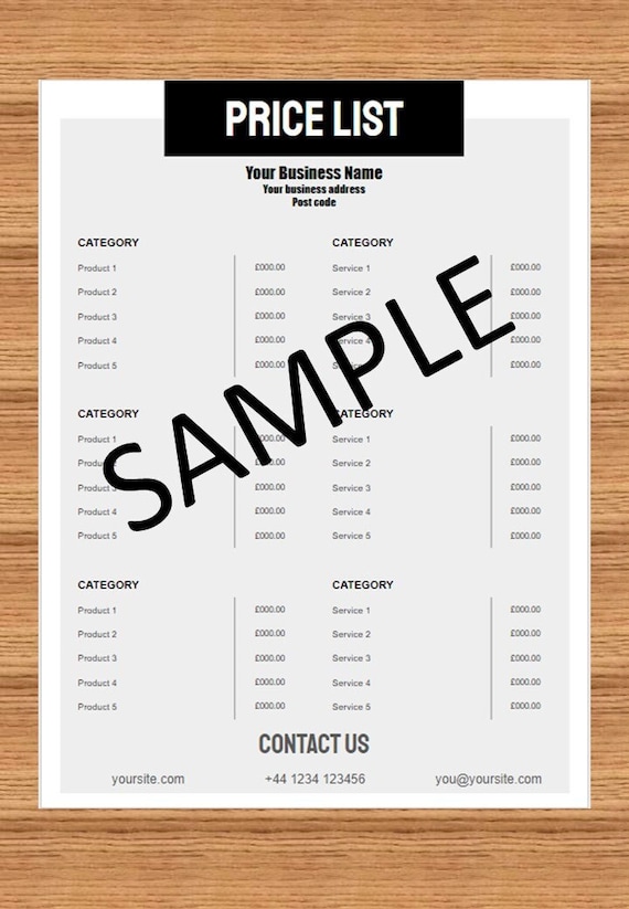 Price List Template Editable. Printable Price List Bold | Etsy Canada