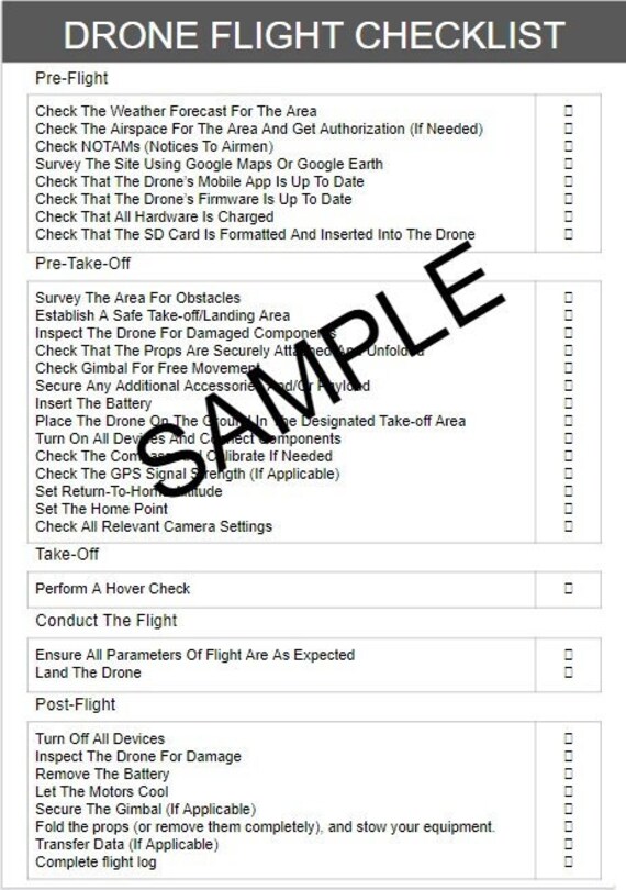 Drone UAV Flight Checklist | Etsy