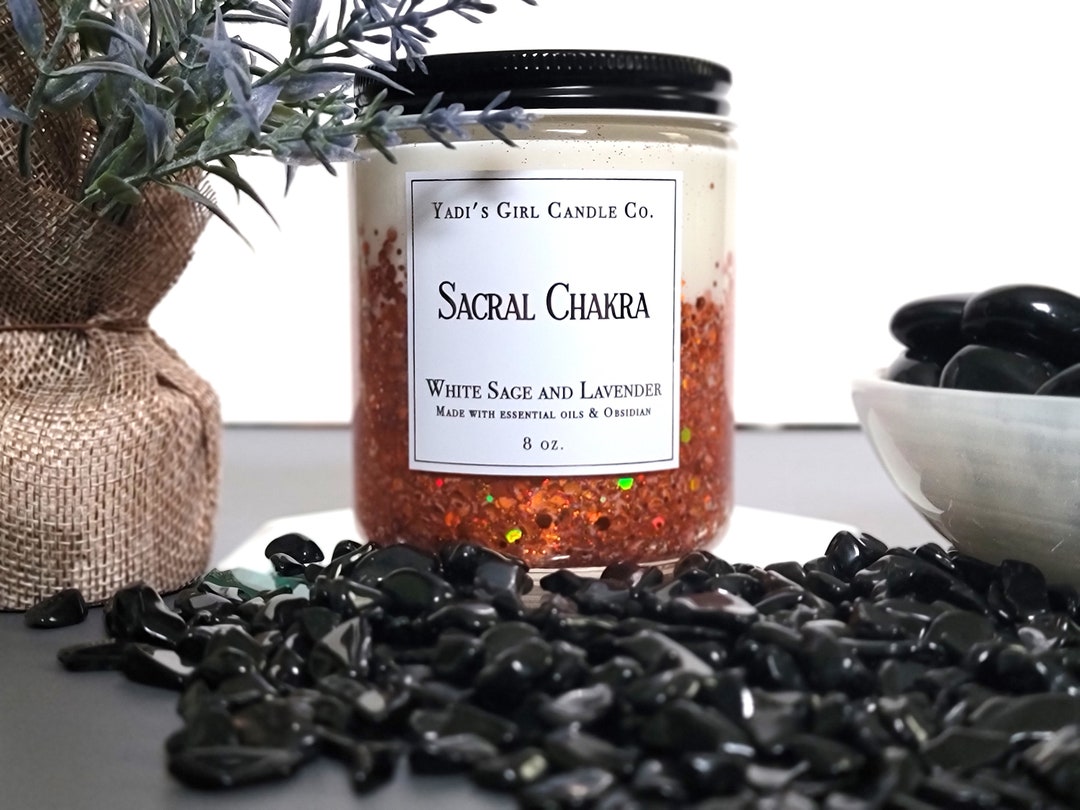 White Sage Candle Lavender Candle Sacral Chakra Candle Obsidian Crystal ...