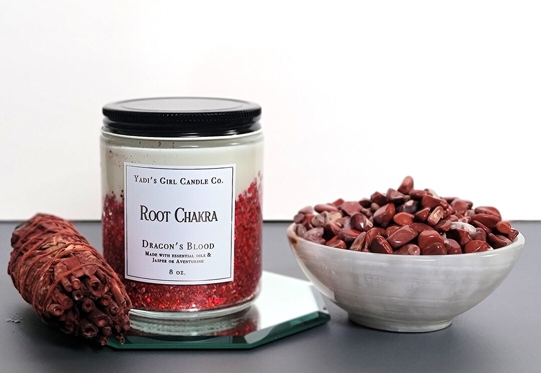 Root Chakra Candle Dragon Blood Sage Candle Red Jasper Crystal Candle ...