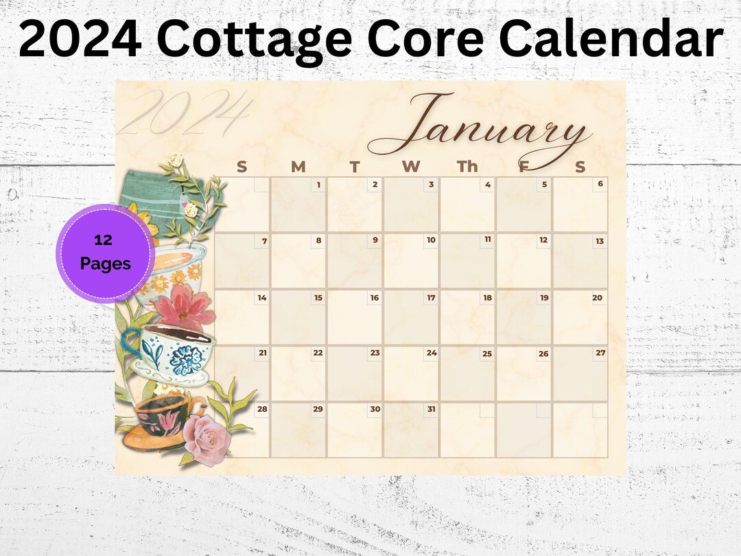 Cottage Core 2024 Calendar Printable Digital - Etsy