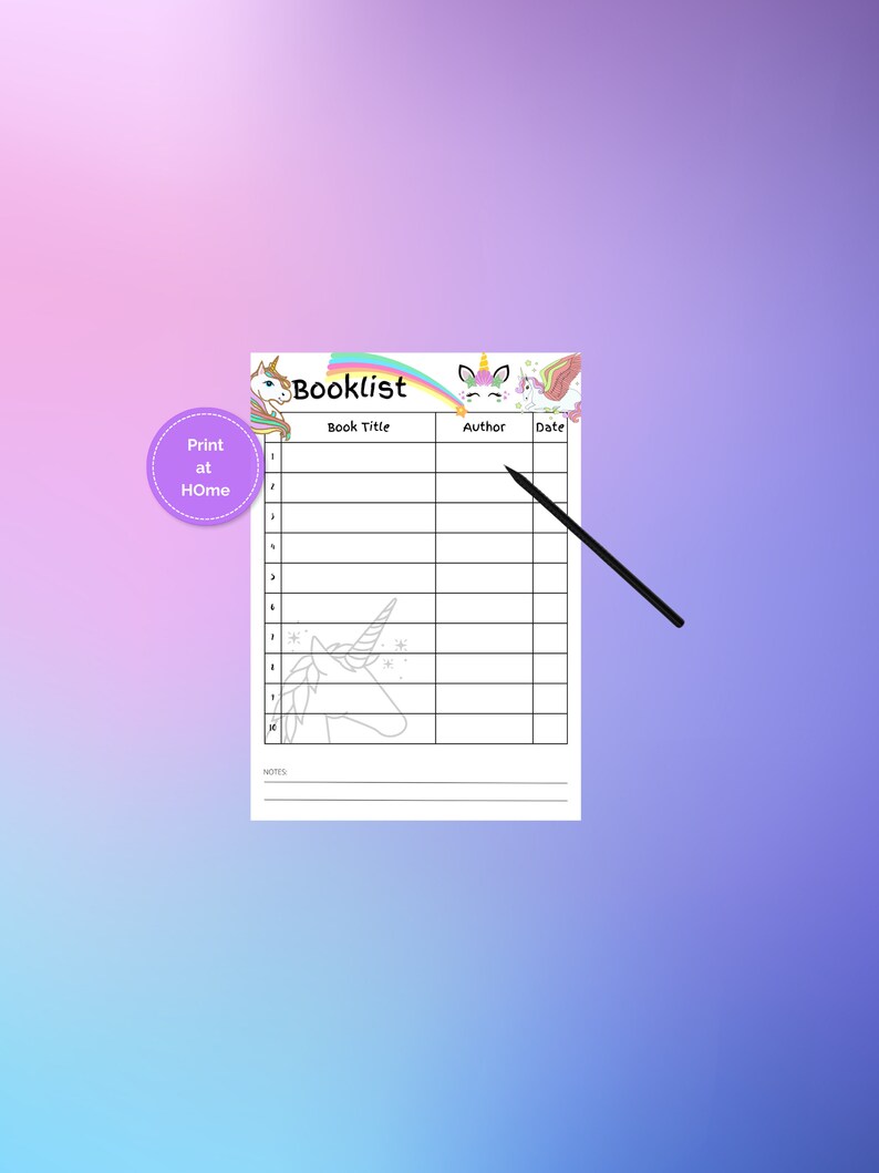 Unicorn Kids Reading Booklist- Printable- Digital Download - Etsy