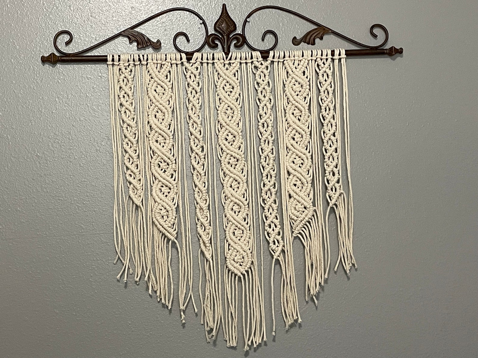 Macrame Wall Hanging on Metal Scroll Rod - Etsy