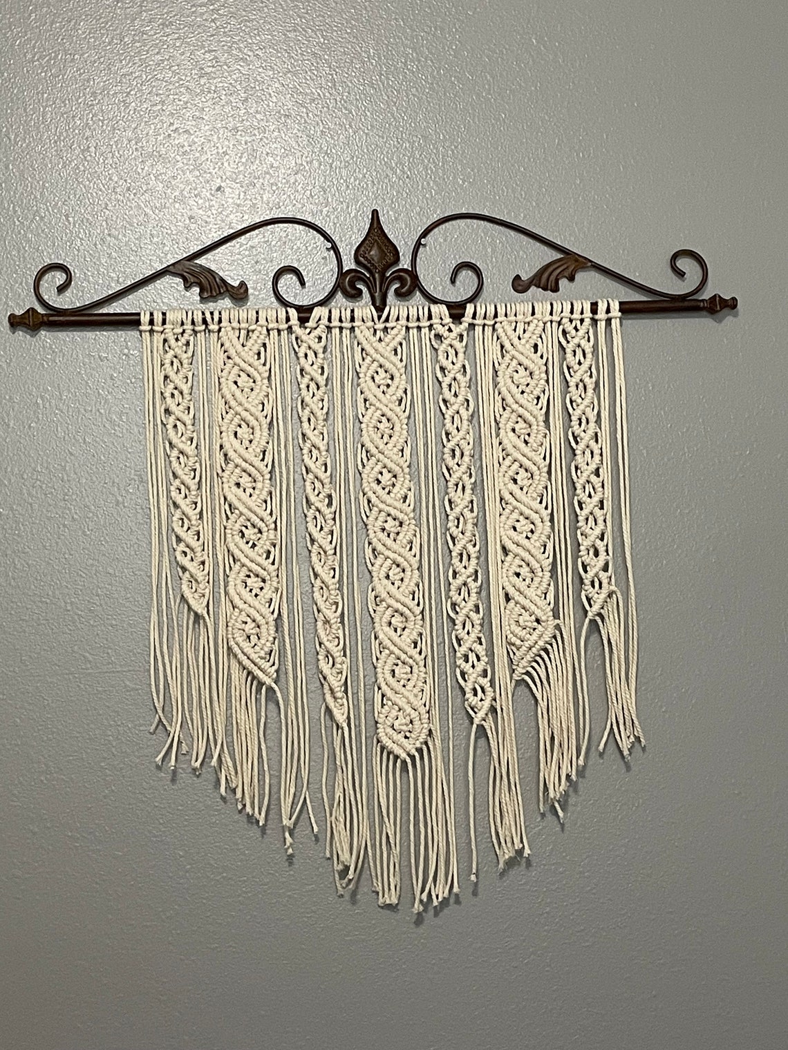 Macrame Wall Hanging on Metal Scroll Rod - Etsy